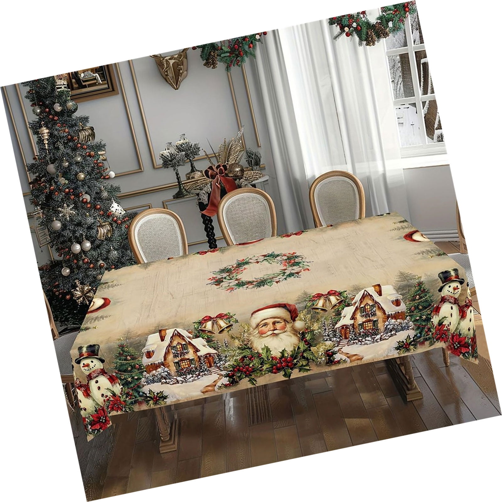 Christmas Table Cover Stainproof Polyester Holiday Dinner Party Decors ...