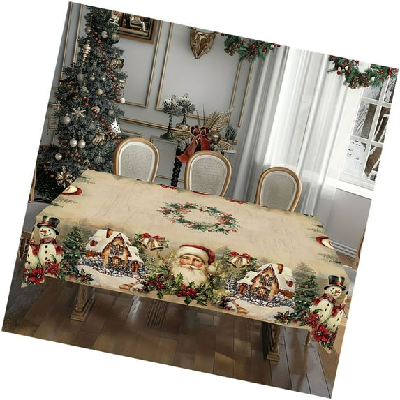 Christmas Table Cover Stainproof Polyester Holiday Dinner Party Decors ...
