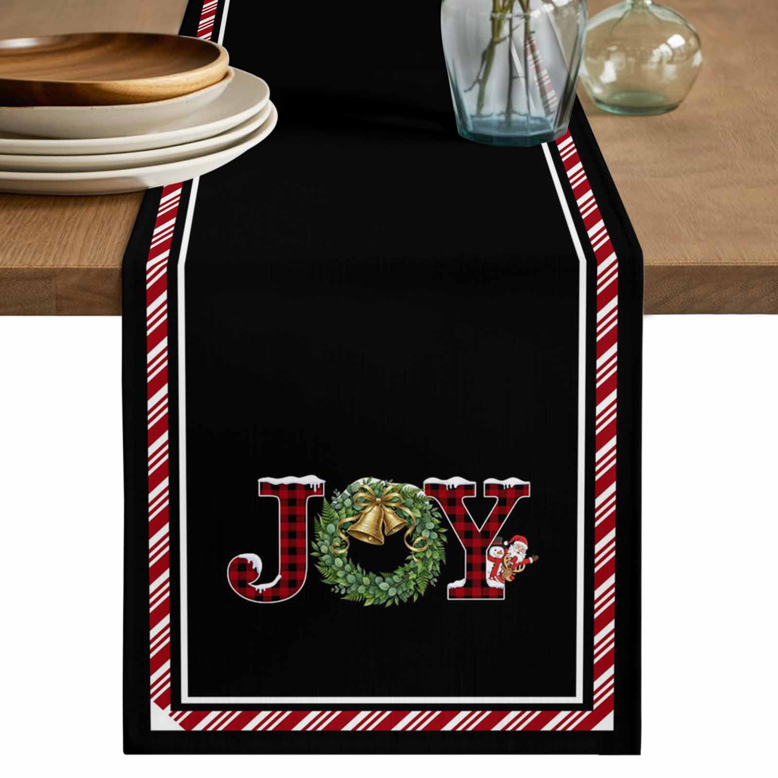Christmas Table Runner 108 Inches, Winter Snowman Santa Red Black ...