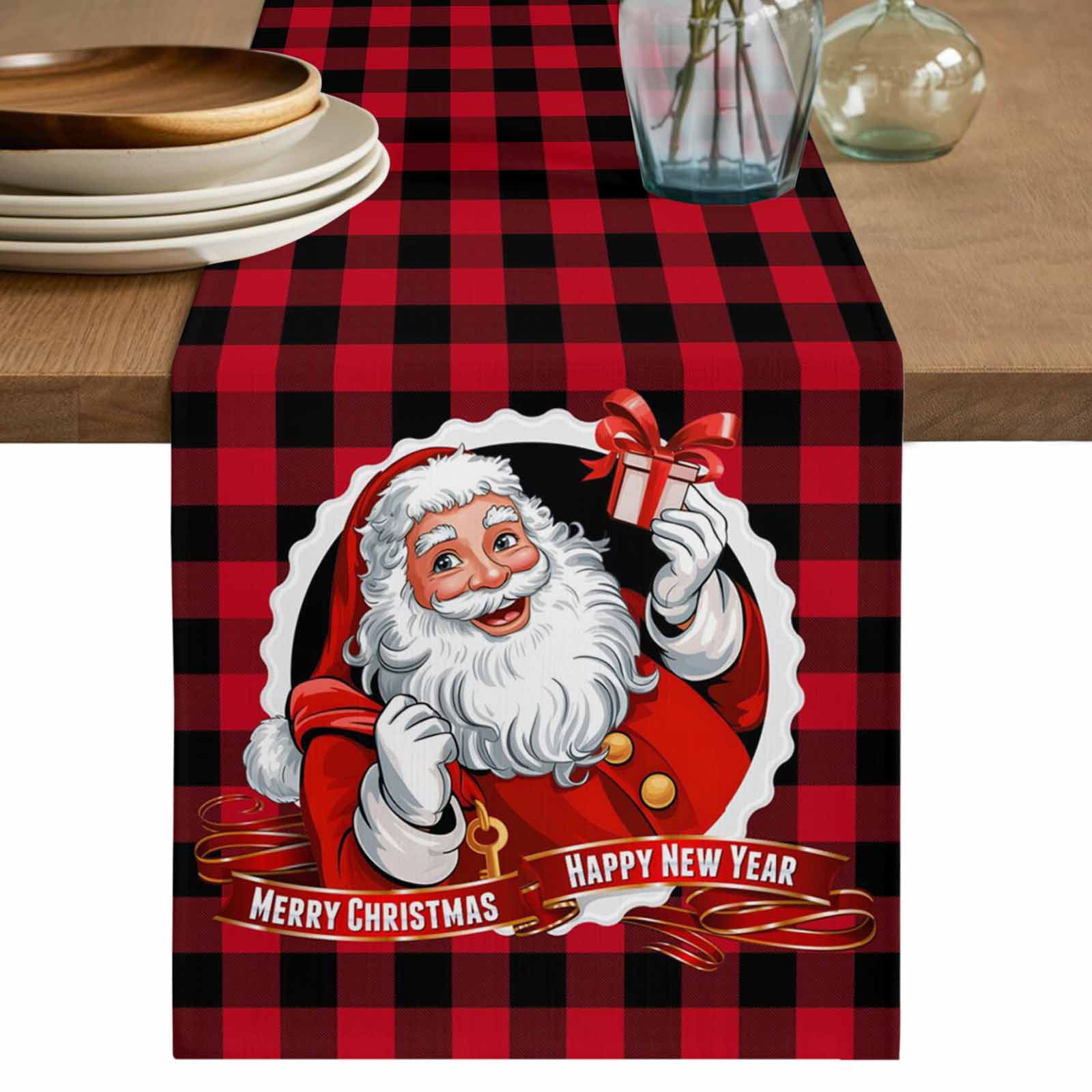 Christmas Table Runner 108 Inches, Xmas Santa Claus Red Black Buffalo ...