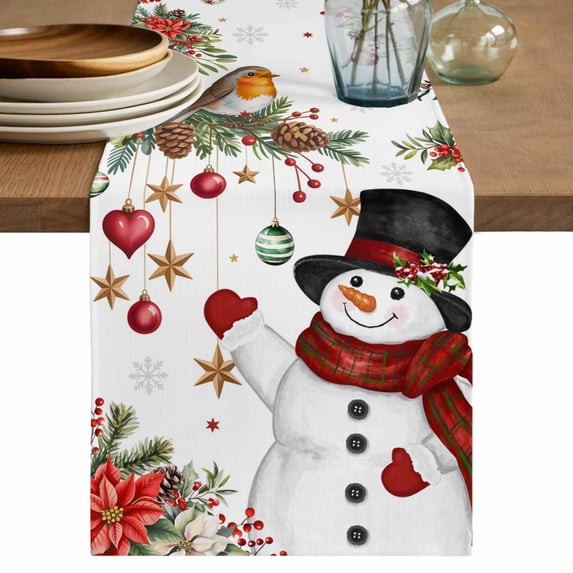 Christmas Table Runner 120 Inches, Snowman Xmas Tree Snowflake Winter ...