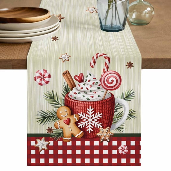 Christmas Table Runner 120 Inches, Xmas Ice Cream Snowflakes Candy Pine ...