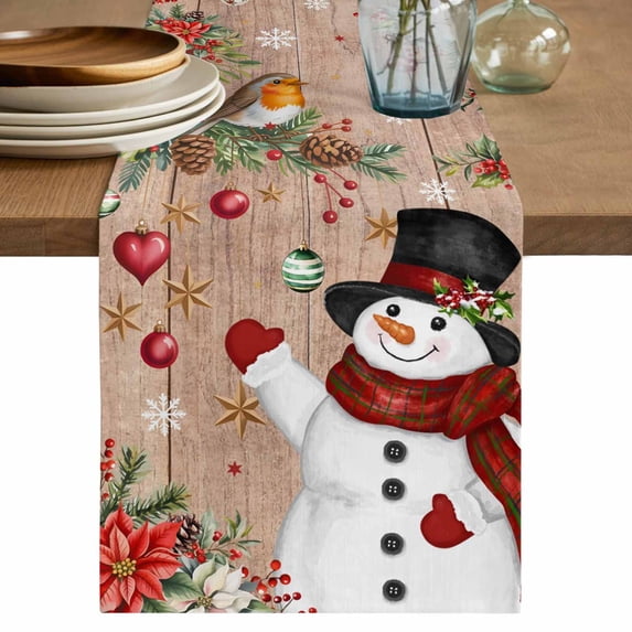 Christmas Table Runner 36 Inches, Snowman Xmas Tree Snowflake Winter ...