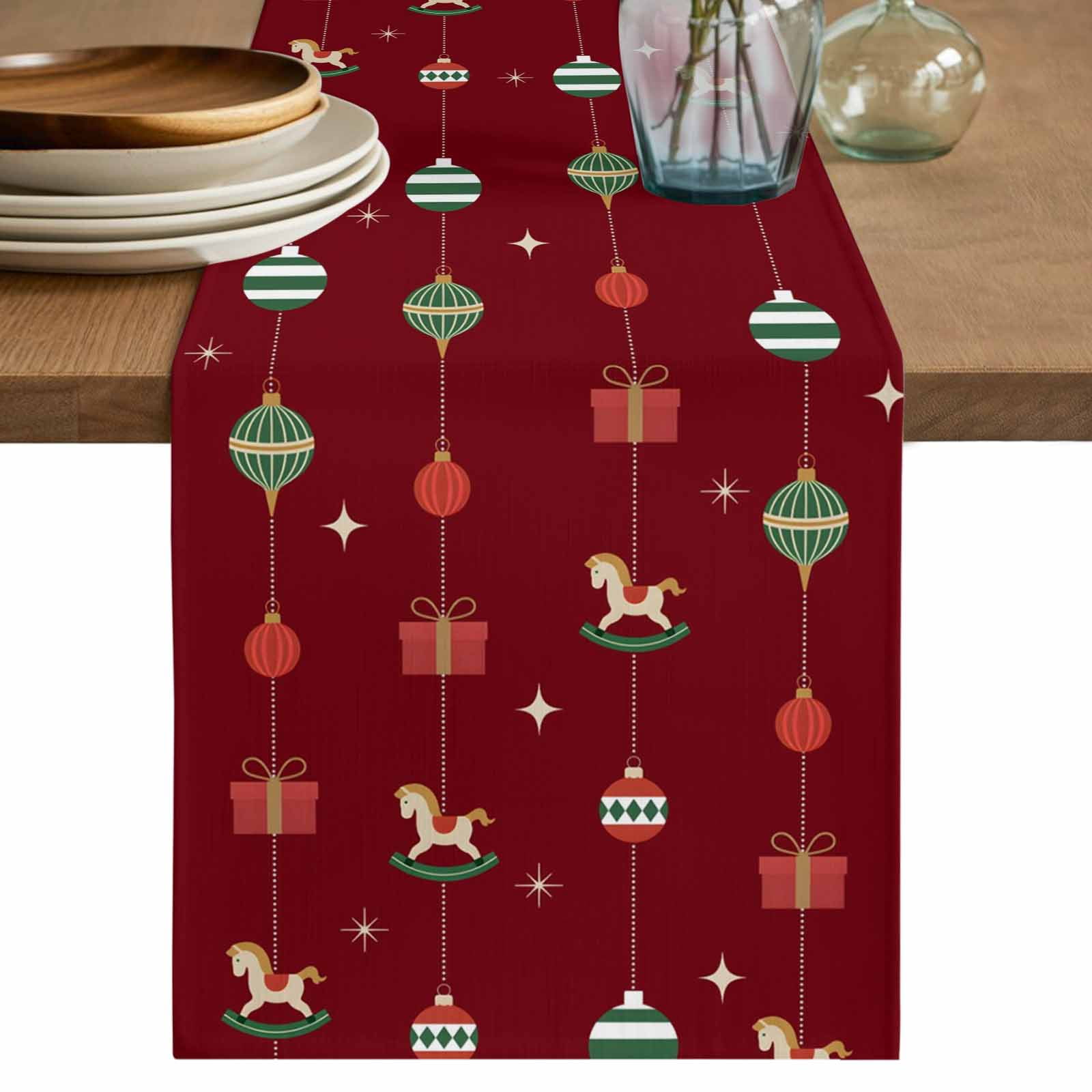 Christmas Table Runner 36 Inches, Winter Xmas Balls Cartoon Cute ...