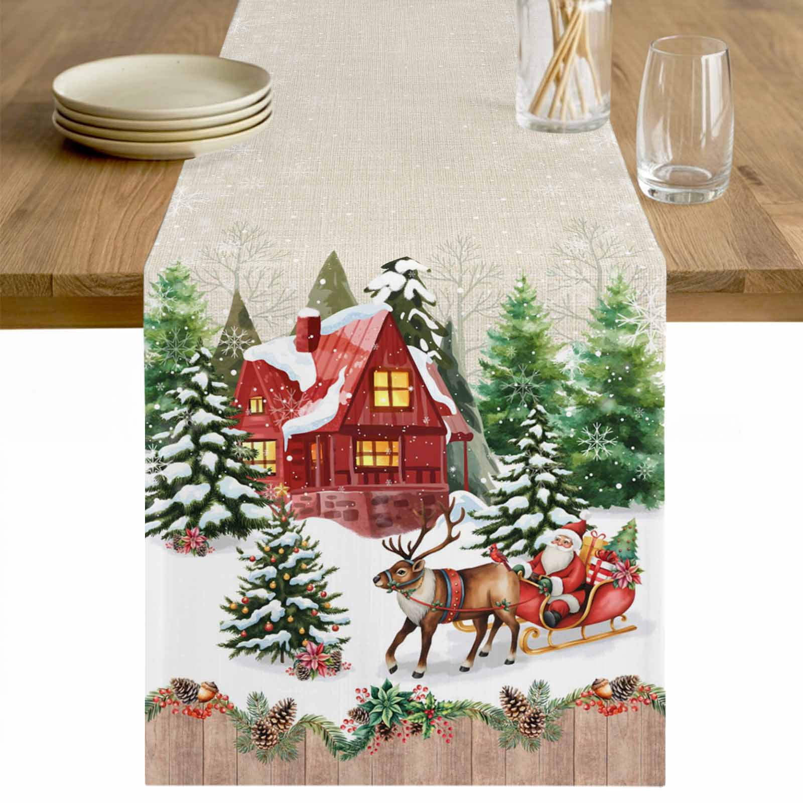 Christmas Table Runner 48 Inches Long Farmhouse Dress Scarves, Santa ...