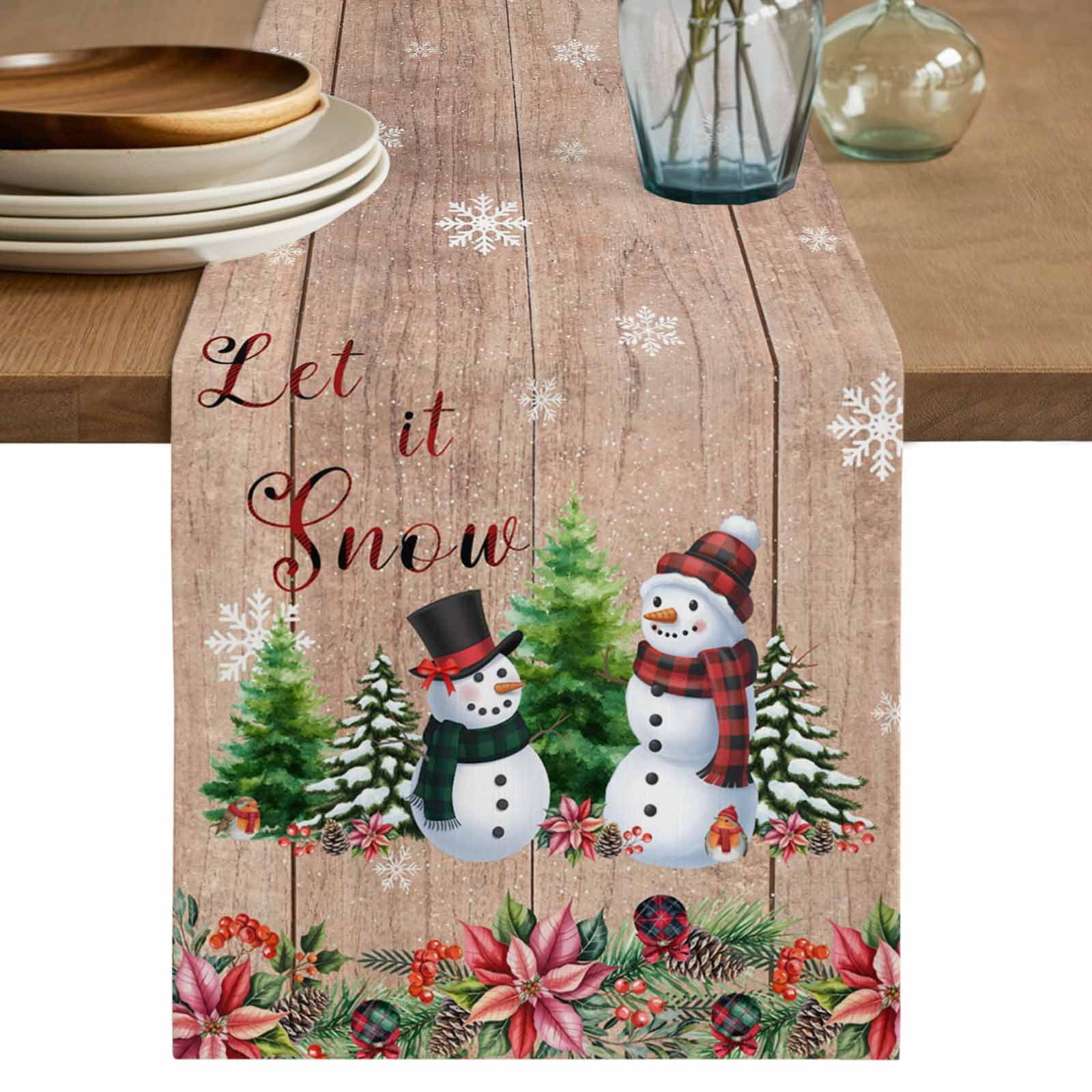 Christmas Table Runner 48 Inches, Snowman Snowflake Xmas Tree Winter ...