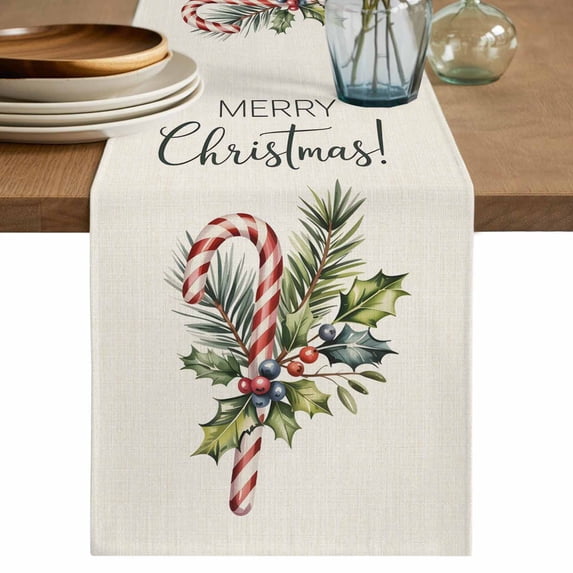 Christmas Table Runner 48 Inches, Xmas Snowflake Botanical Winter ...