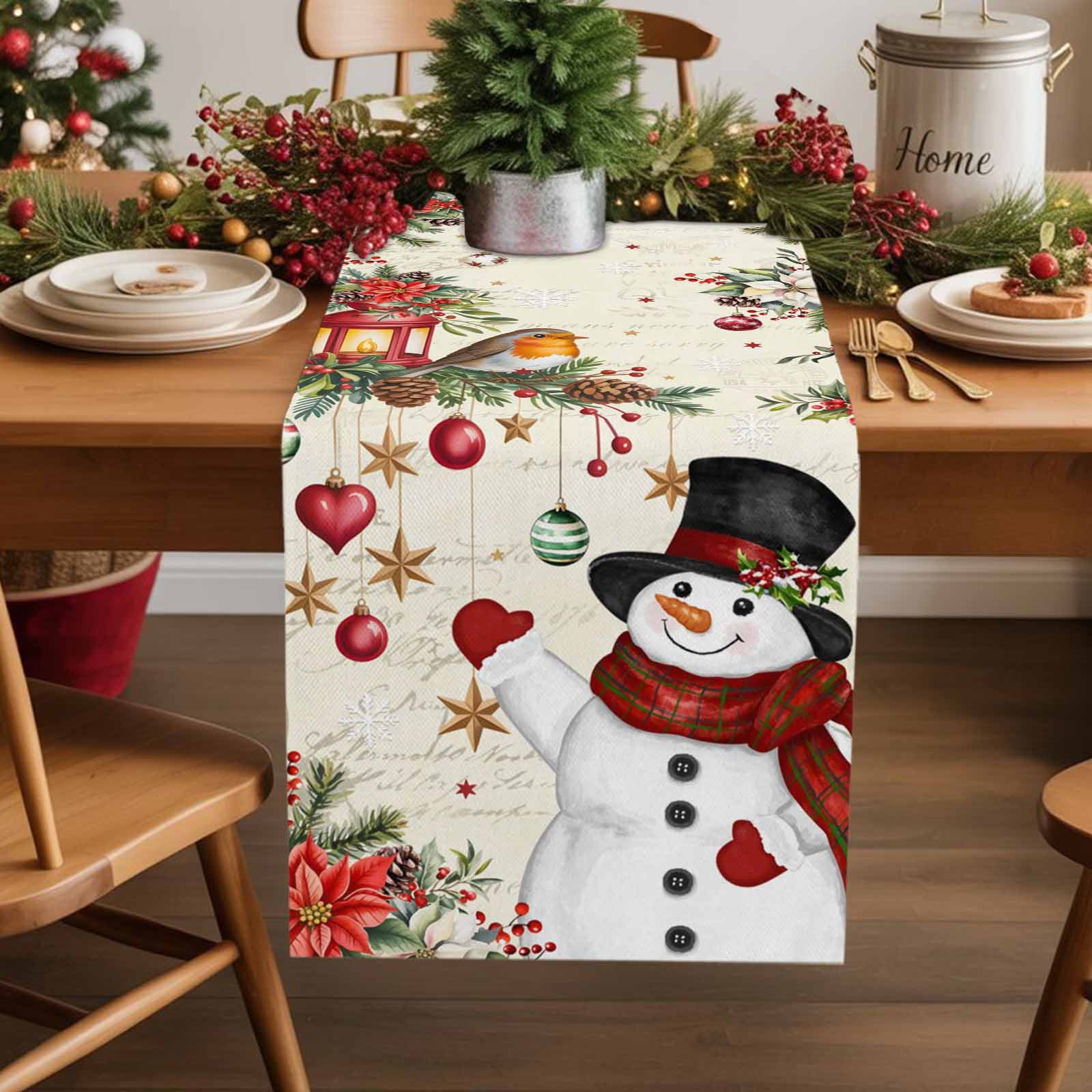 Christmas Table Runner 60 Inch Long Dresser Scarves Cotton Linen ...