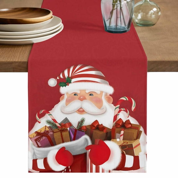 Christmas Table Runner 60 Inches, Winter Santa Claus Xmas Gifts Candy ...