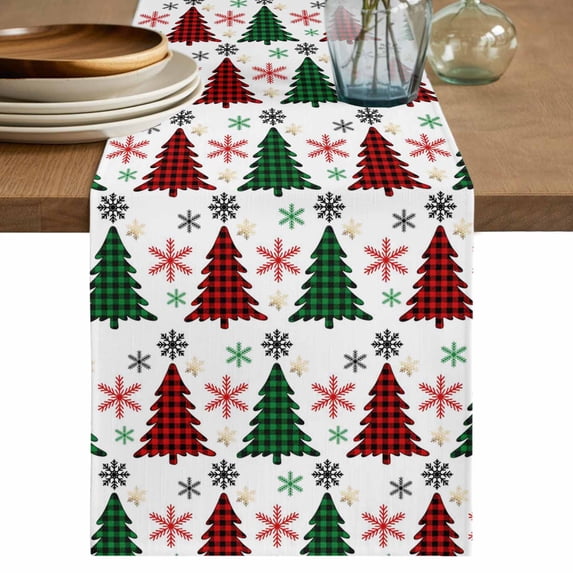 Christmas Table Runner 72 Inches, Winter Red Green Xmas Buffalo Plaid ...