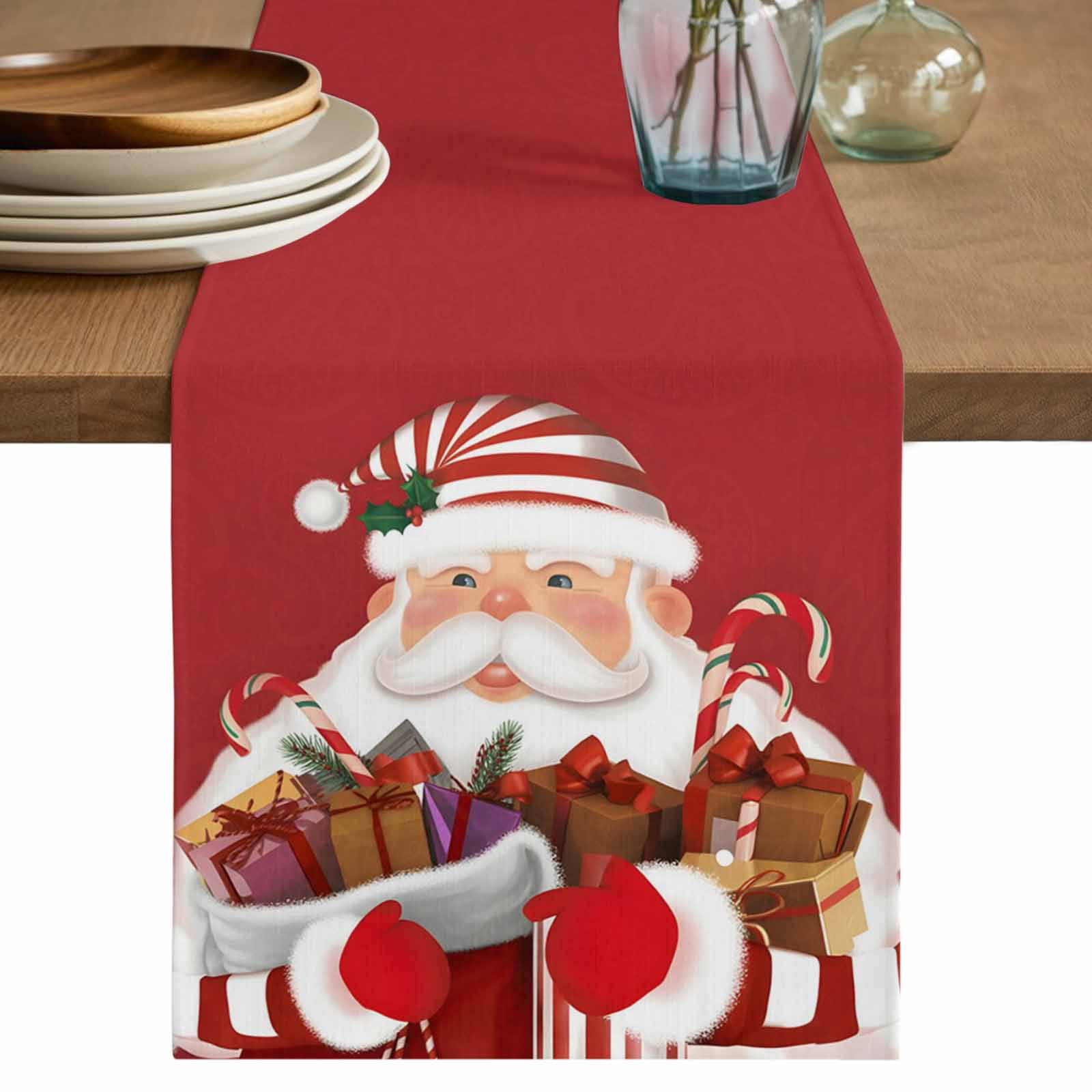Christmas Table Runner 72 Inches, Winter Santa Claus Xmas Gifts Candy ...