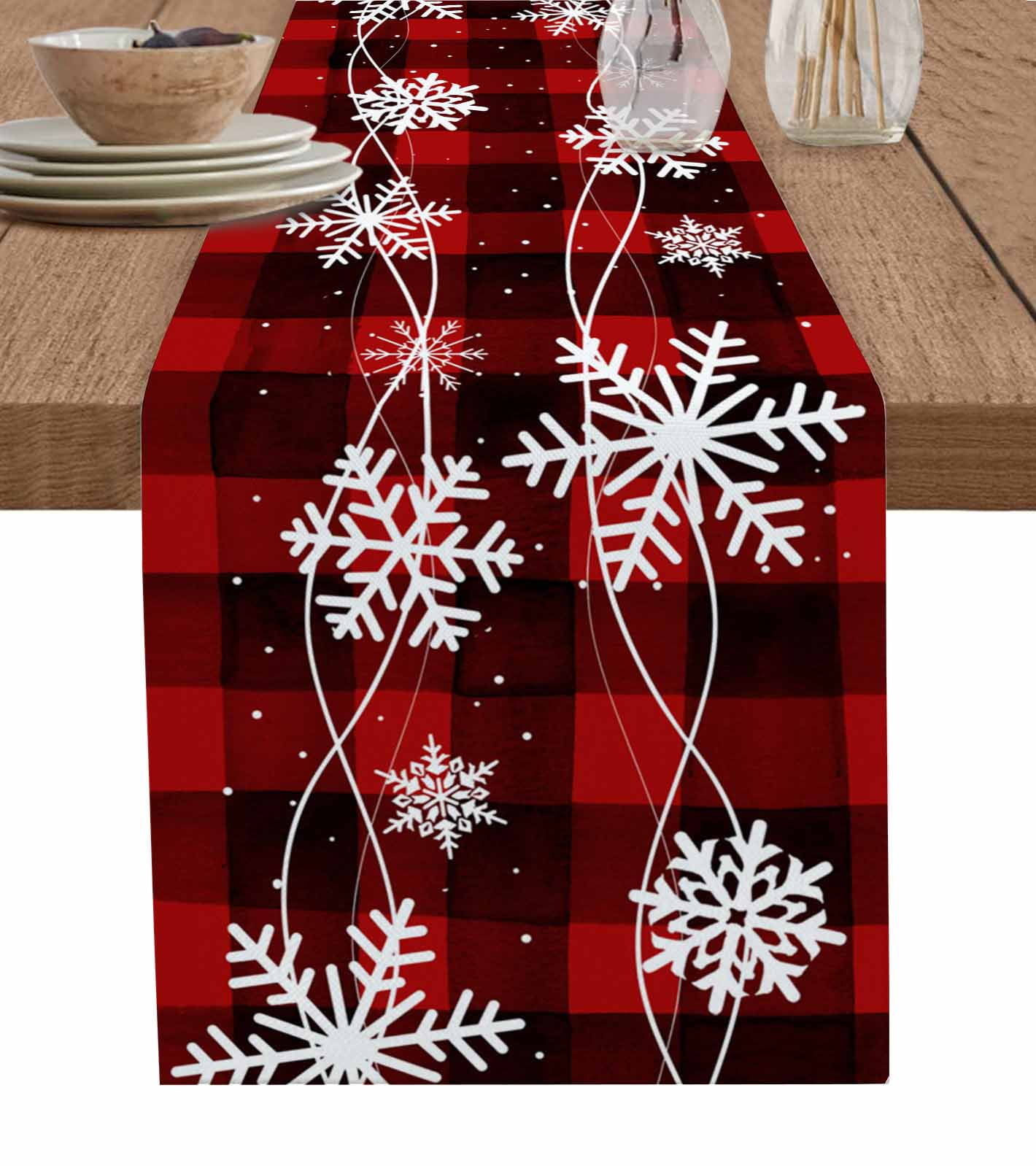 Christmas Table Runner 90 Inches, Black Red Buffalo Plaid Winter Xmas ...
