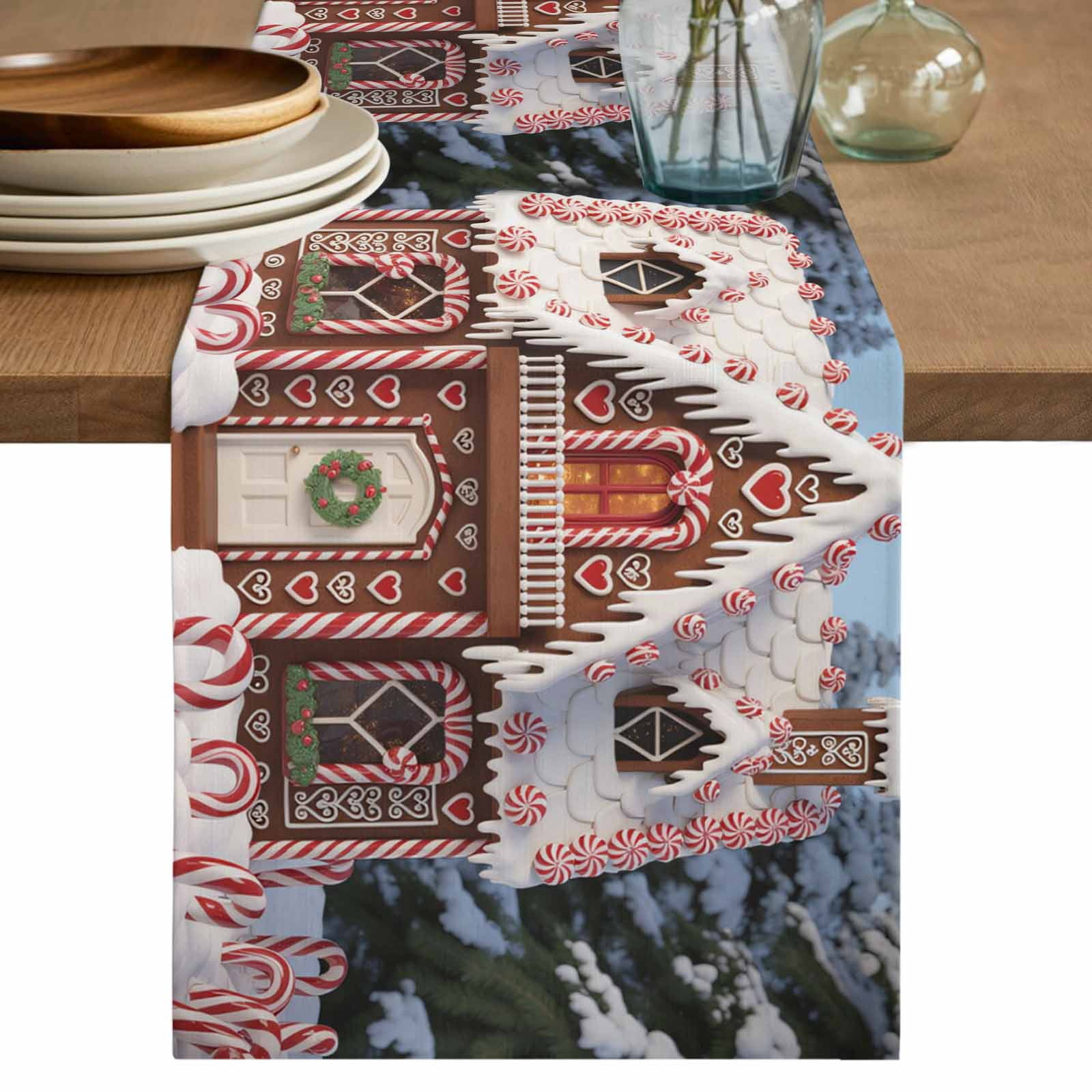 Christmas Table Runner 90 Inches, Blue Pink Farmhouse Xmas Tree ...