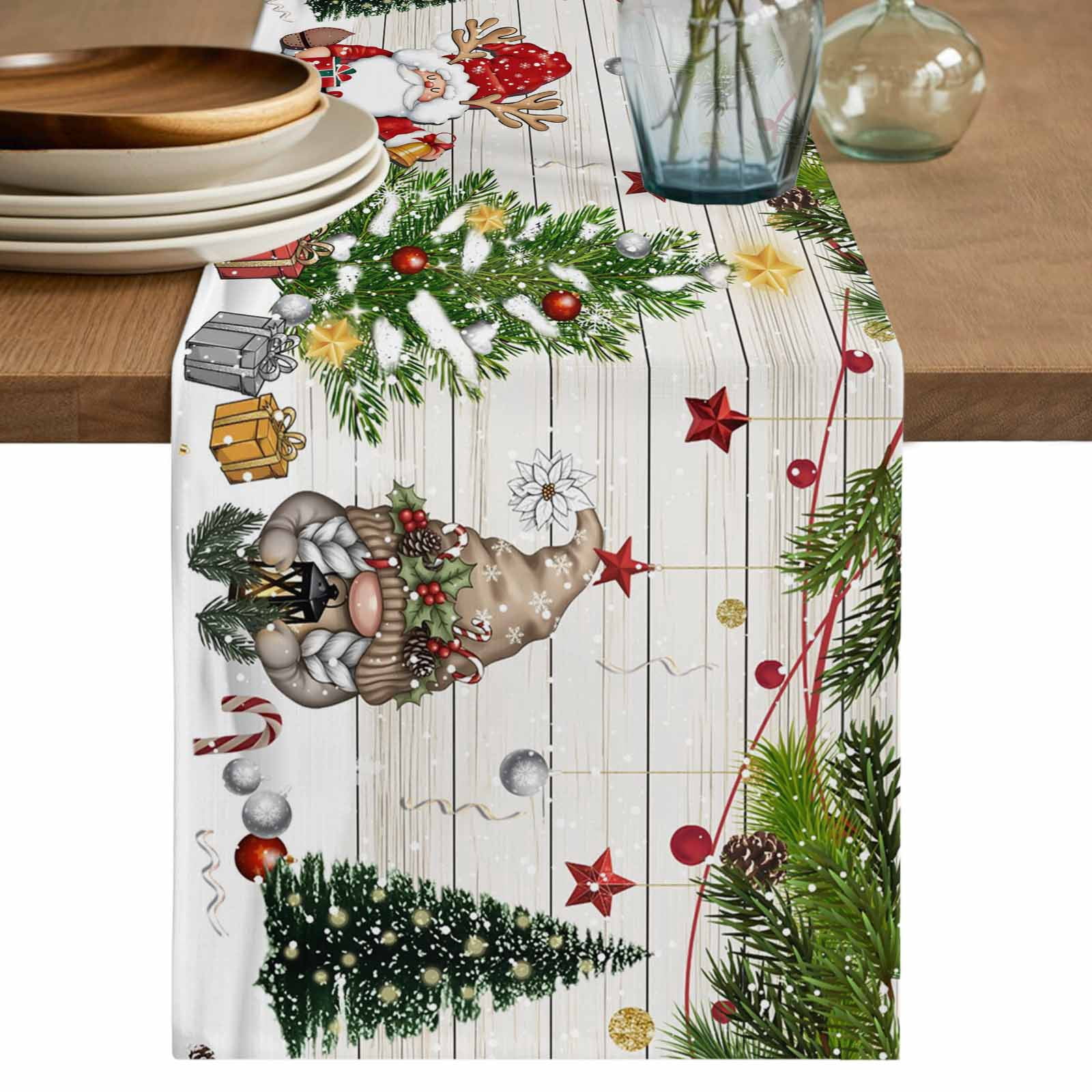 Christmas Table Runner 90 Inches, Gnomes Xmas Tree Snowflake Winter ...