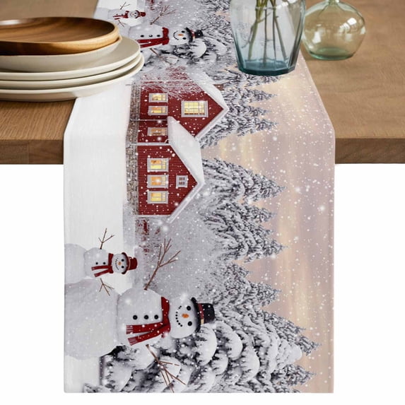 Christmas Table Runner 90 Inches, Snowflake Snowman Xmas Tree Farmhouse ...