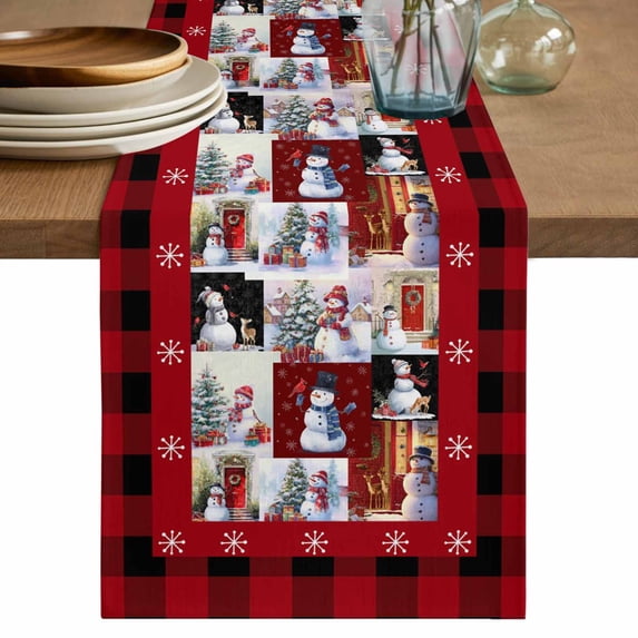Christmas Table Runner 90 Inches, Snowman Cardinal Red Black Buffalo ...