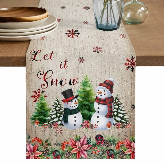 Christmas Table Runner 90 Inches, Snowman Snowflake Xmas Tree Winter ...