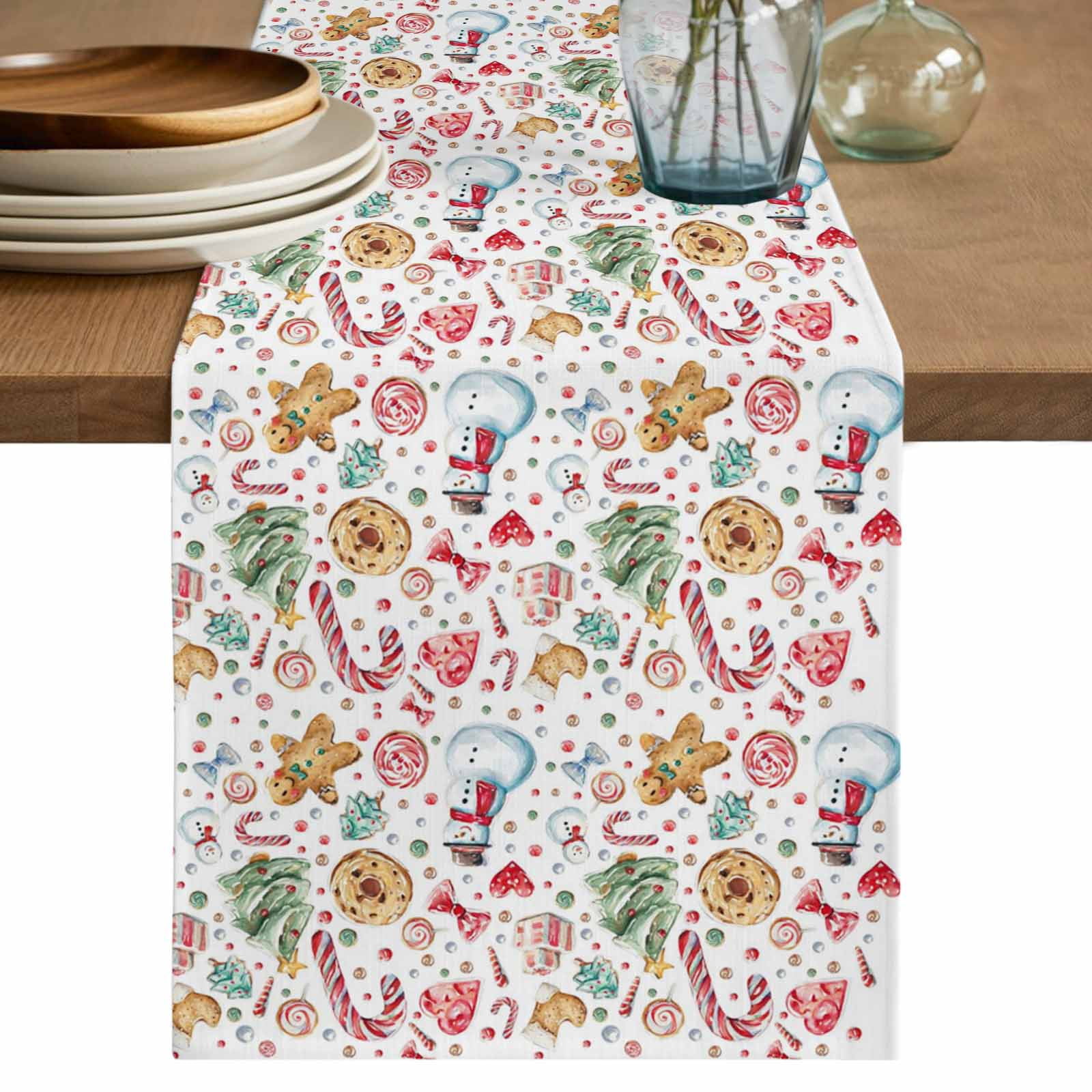 Christmas Table Runner 90 Inches, Winter Pine Tree Candy Ginger Bread ...
