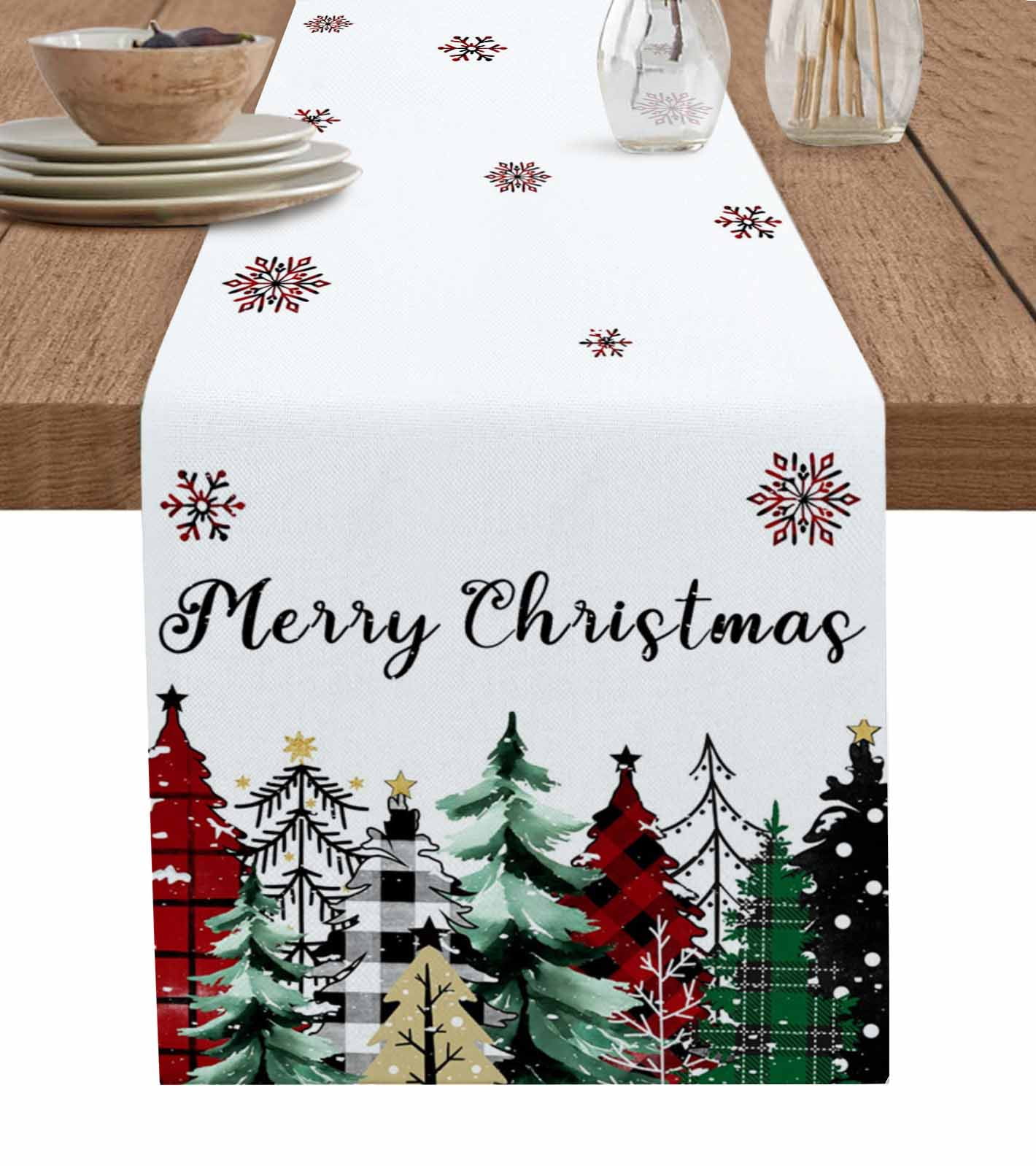 Christmas Table Runner 90 Inches, Winter Snowflakes Nature Forests Xmas ...