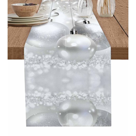Christmas Table Runner 90 Inches, Xmas Silver Balls Glitter Sparkle ...
