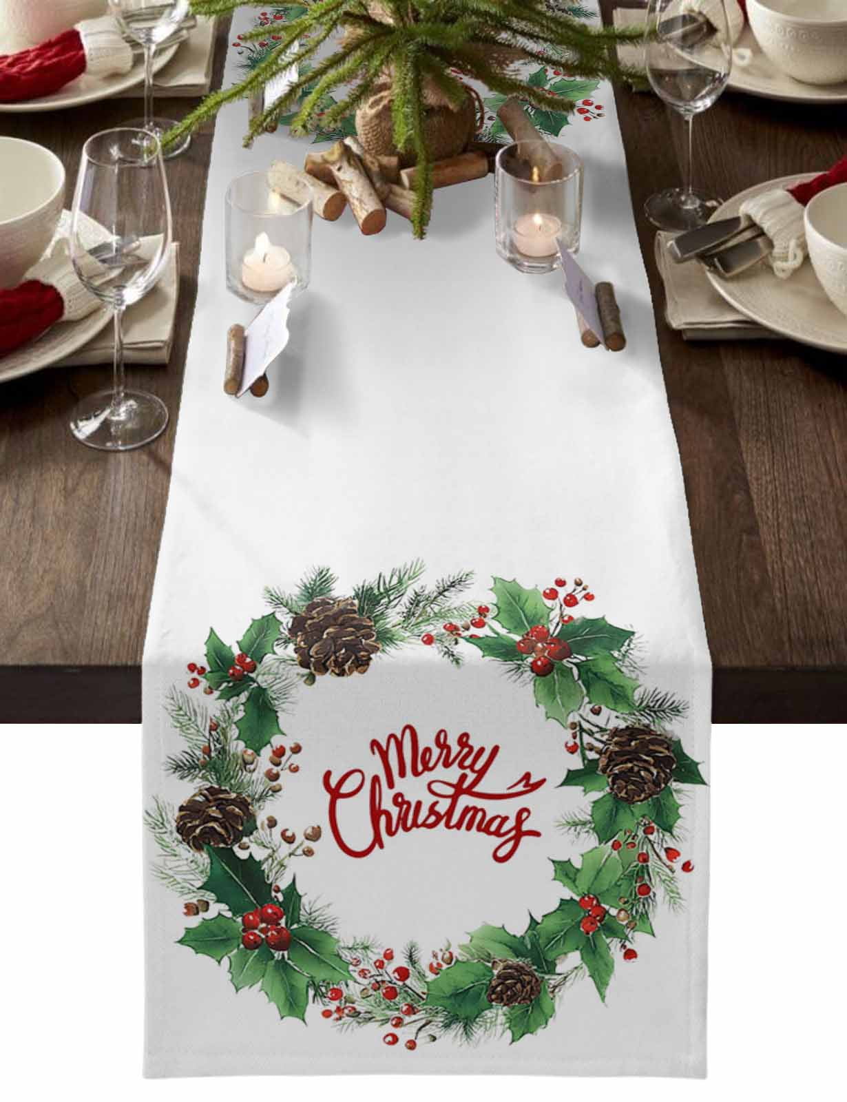 Christmas Table Runner Berry Holly Wreath Table Runners Merry Christmas ...