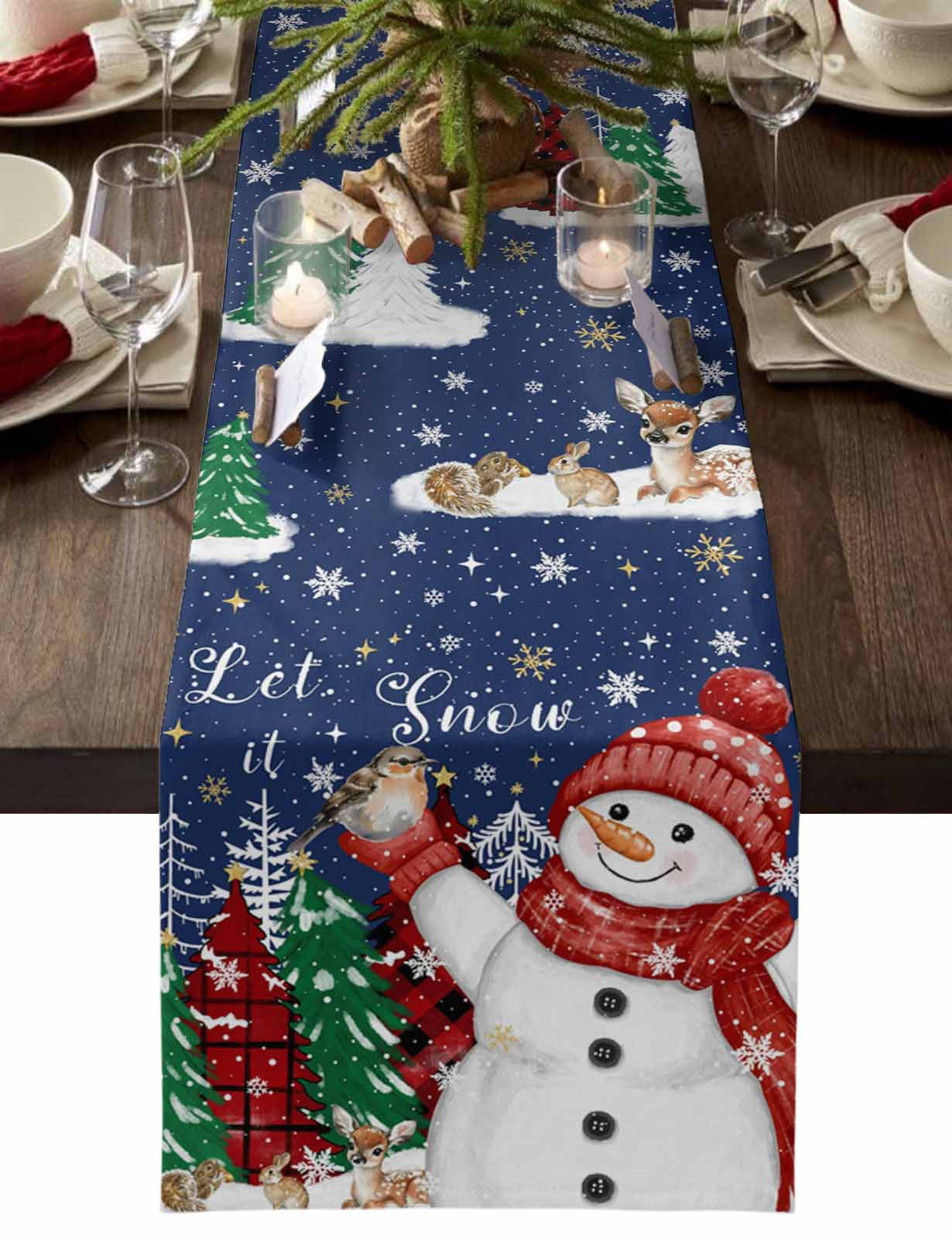 Christmas Table Runner Bird Snowman Table Runners Christmas Tree ...