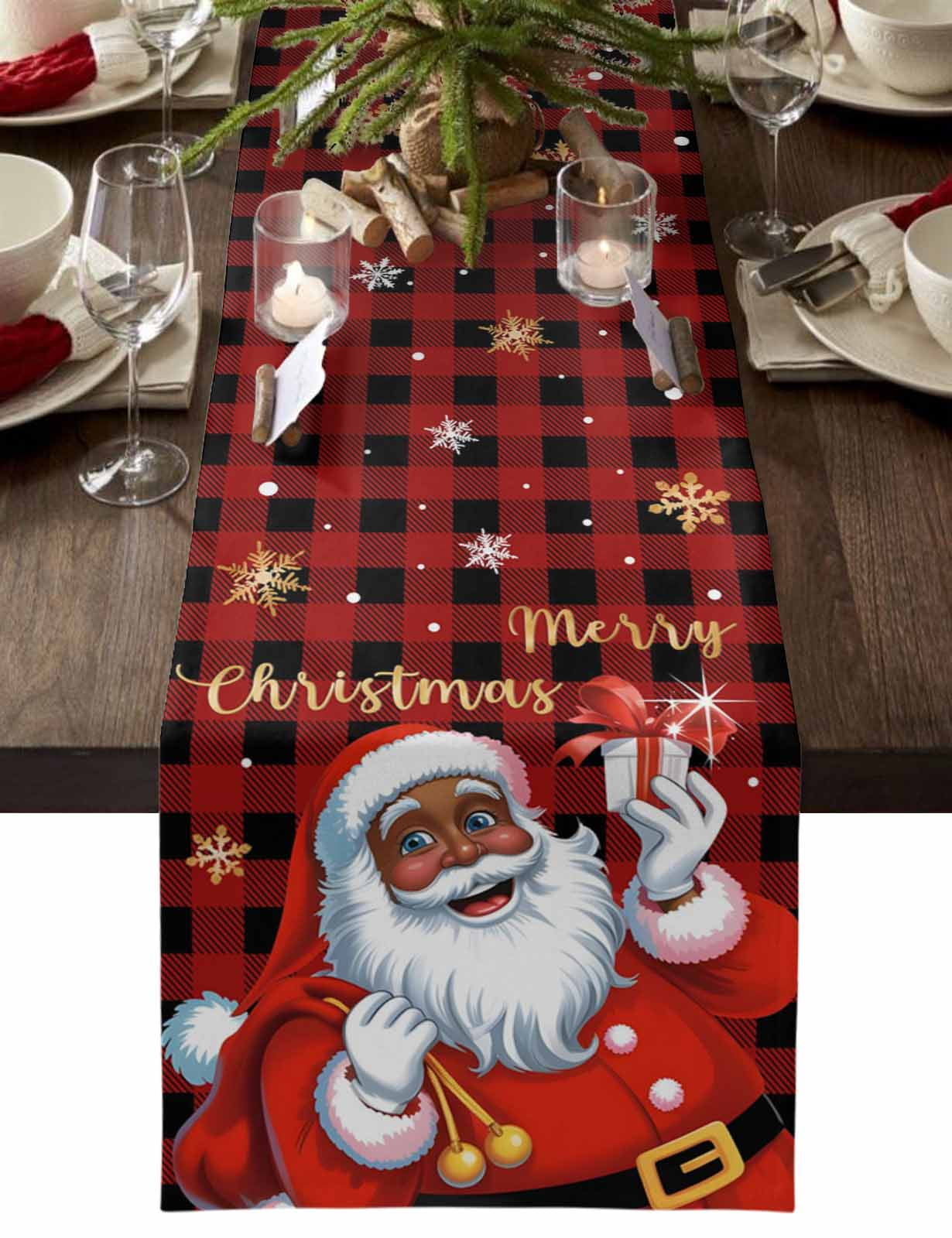 Christmas Table Runner Black Santa Claus Table Runners Merry Christmas ...
