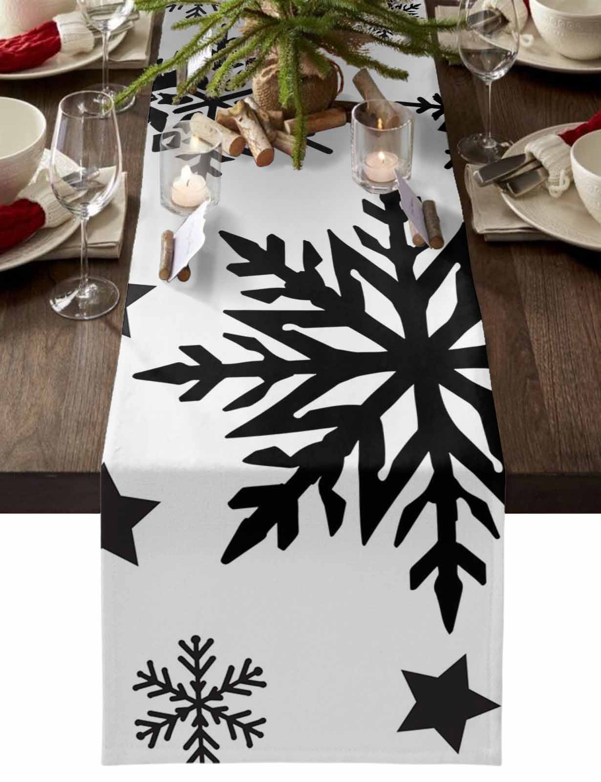 Christmas Table Runner Black Star Snowflake Table Runners Winter Snow ...