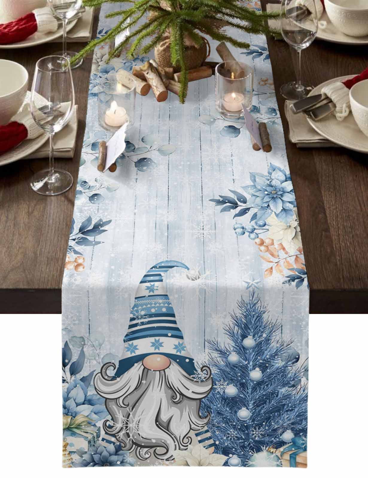 Christmas Table Runner Blue Gnome Table Runners Pine Tree Eucalyptus ...