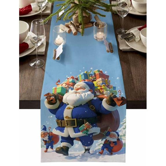 Christmas Table Runner Blue Santa Claus Gift Table Runners Pine Tree ...