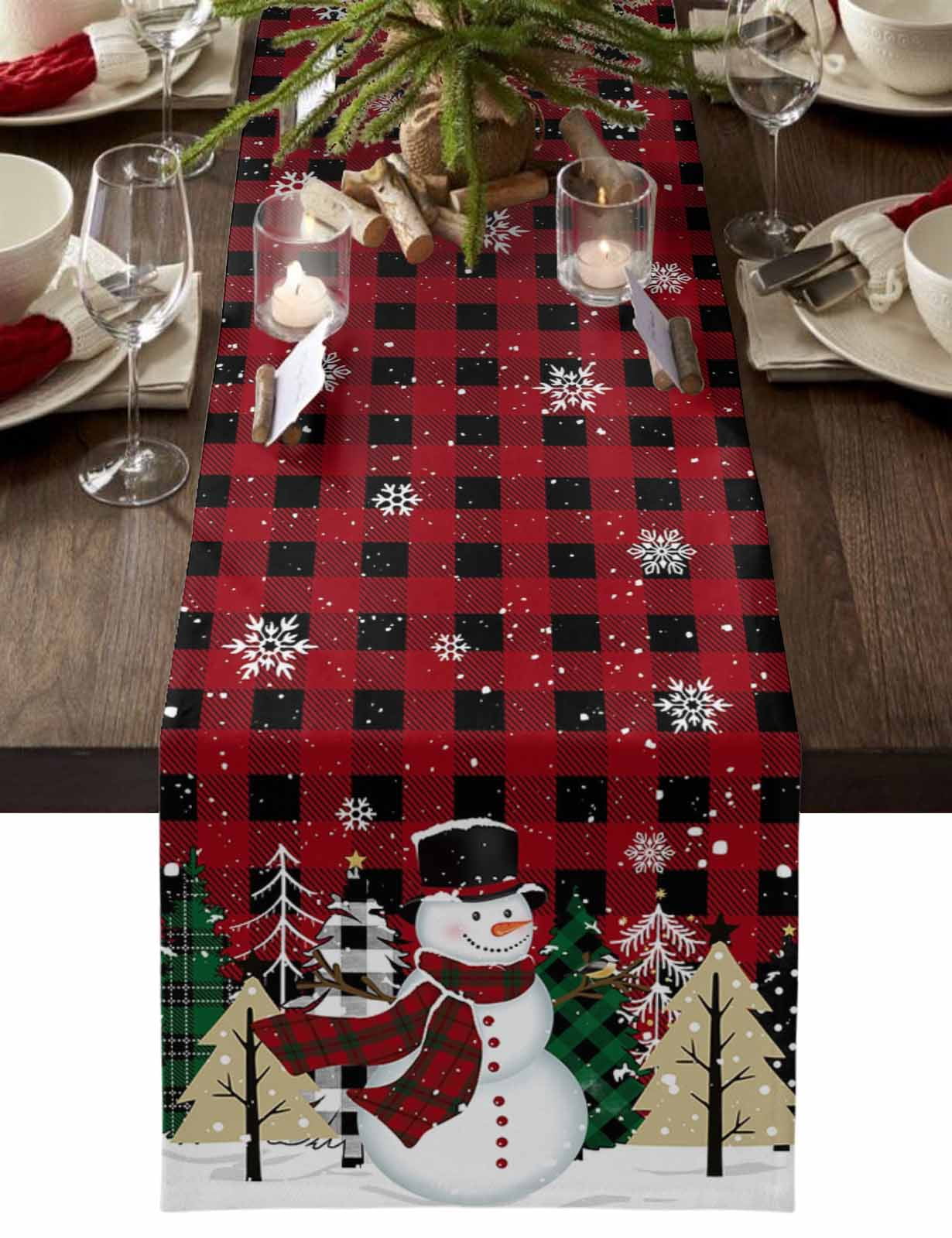 Christmas Table Runner Buffalo Plaid Xmas Tree Forest Table Runners ...