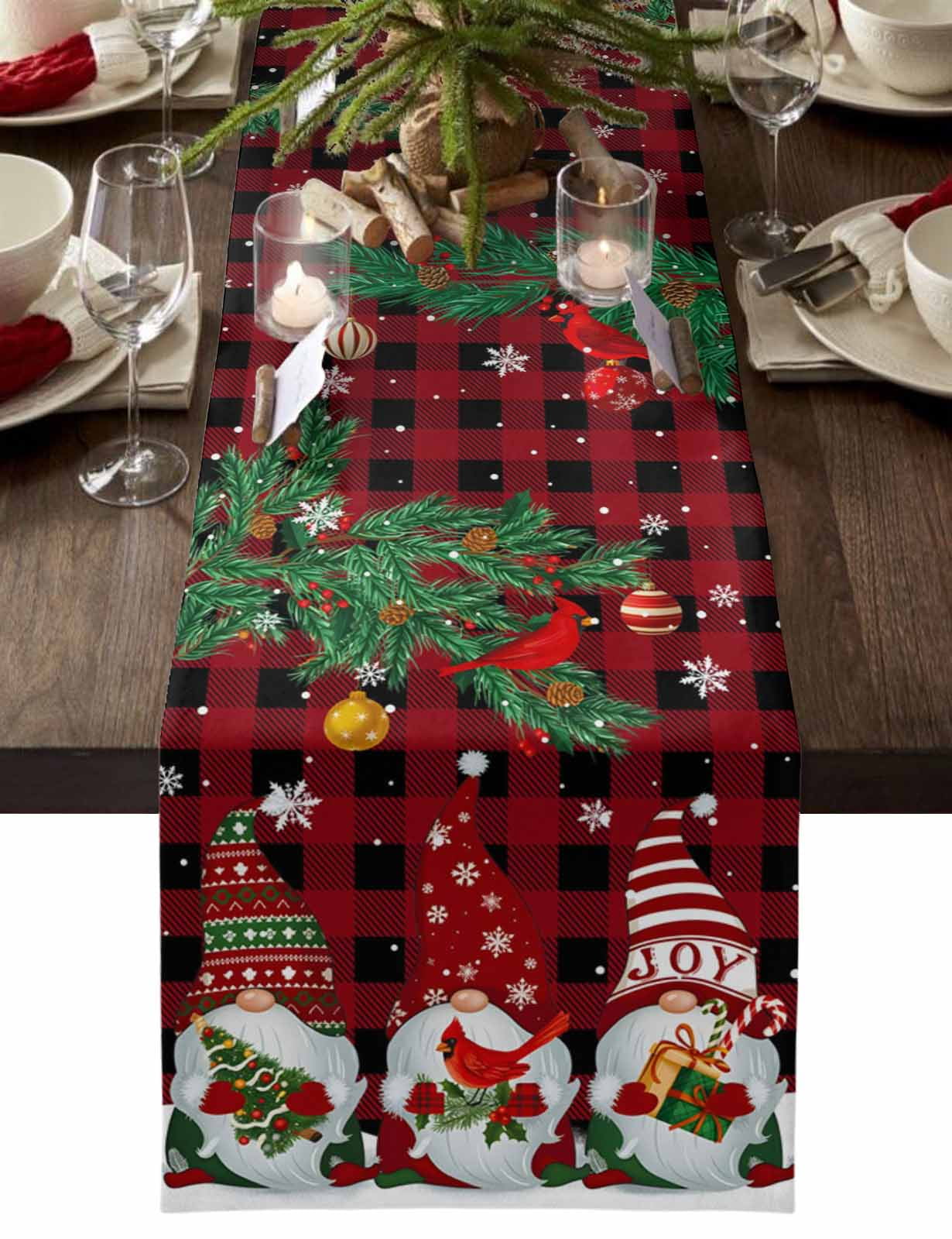 Christmas Table Runner Cardinal Bird Gnomes Table Runners Bell Xmas ...