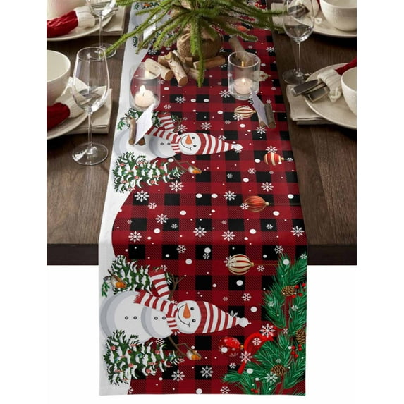 Christmas Table Runner Cardinal Bird Snowman Table Runners Snowflake ...