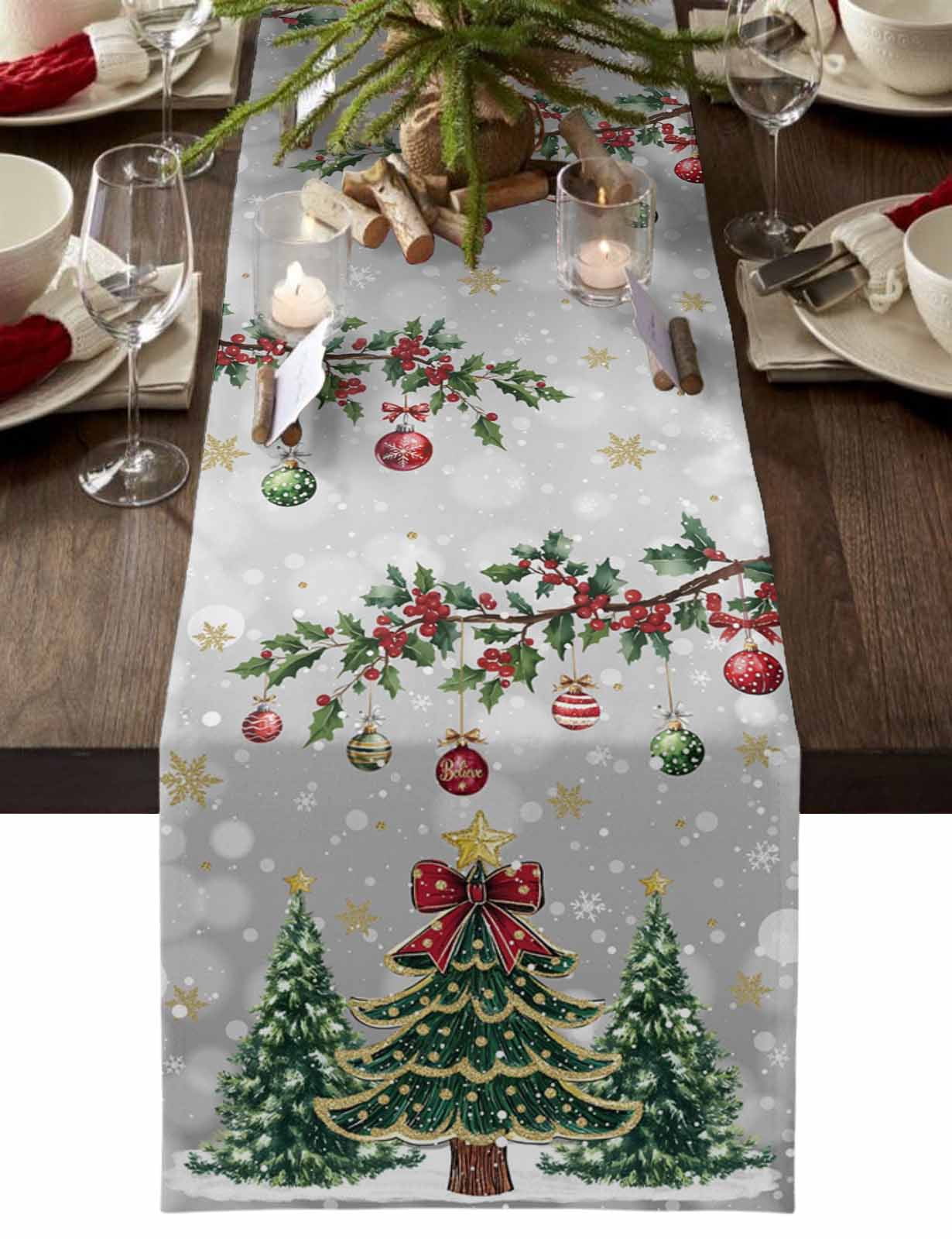 Christmas Table Runner Christmas Balls Berry Table Runners Holly Pine ...