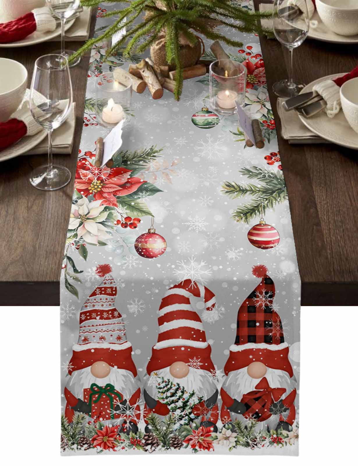 Christmas Table Runner Christmas Balls Gnomes Table Runners Poinsettia ...