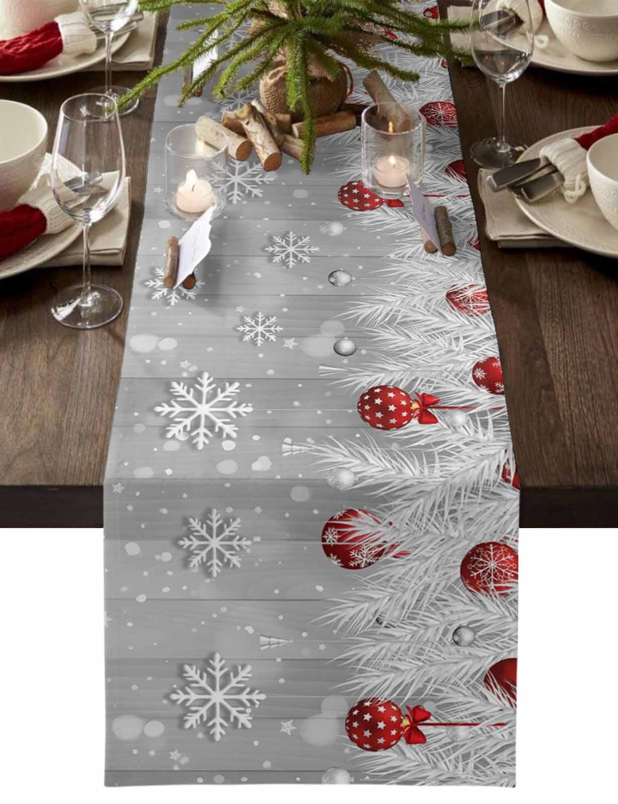 Christmas Table Runner Christmas Balls Snowflake Table Runners Grey ...
