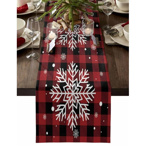 Christmas Table Runner Christmas Snowflake Table Runners Snow Red ...