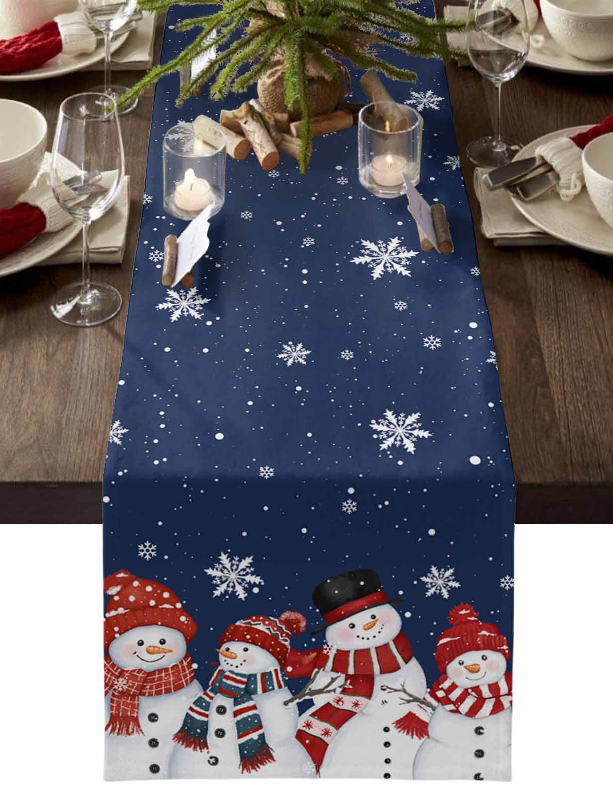 Christmas Table Runner Christmas Snowman Table Runners Winter Snowflake ...