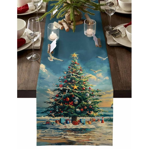 Christmas Table Runner Christmas Tree Table Runners Beach Wave Cotton ...