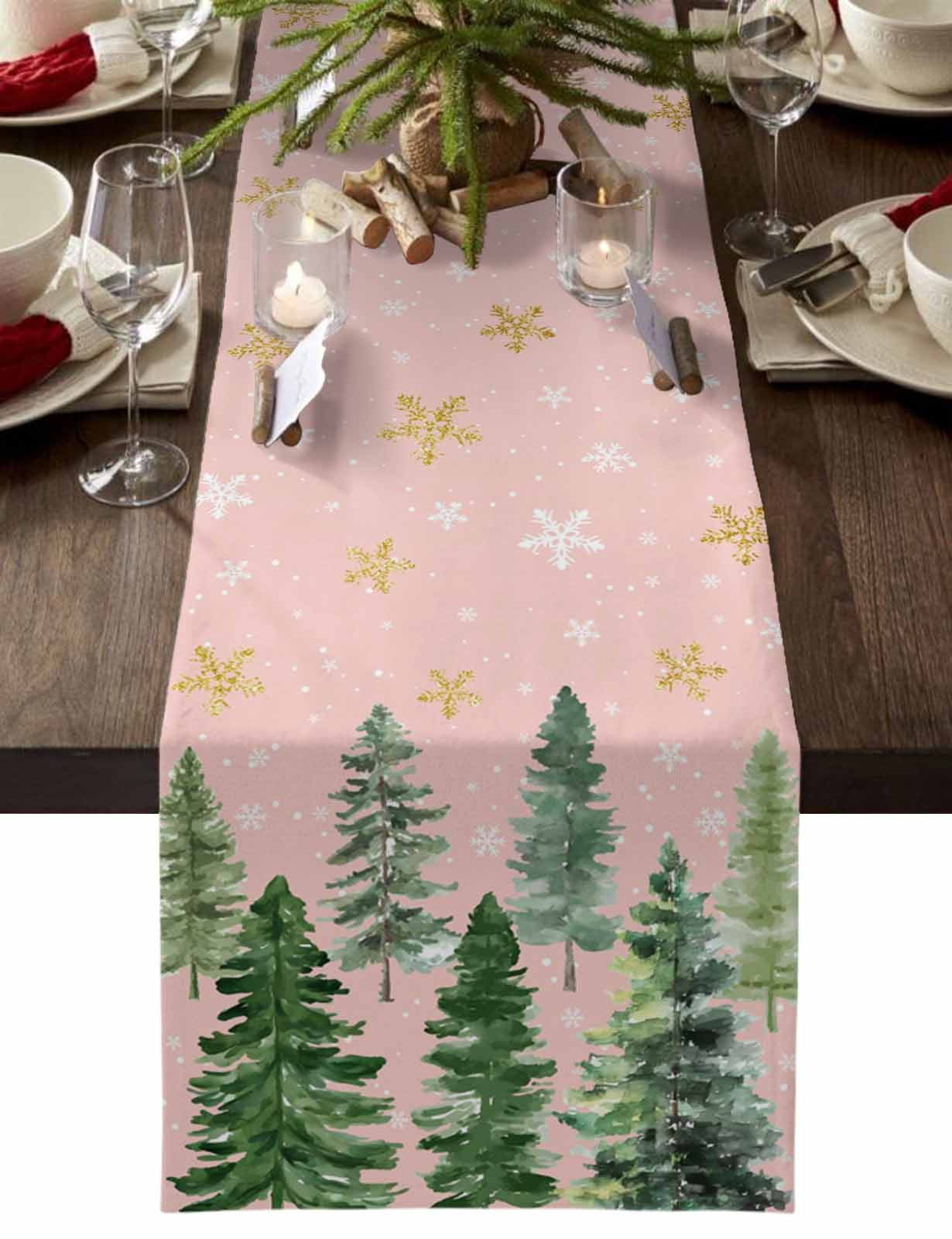 Christmas Table Runner Christmas Tree Table Runners Pink Pine Tree Gold ...