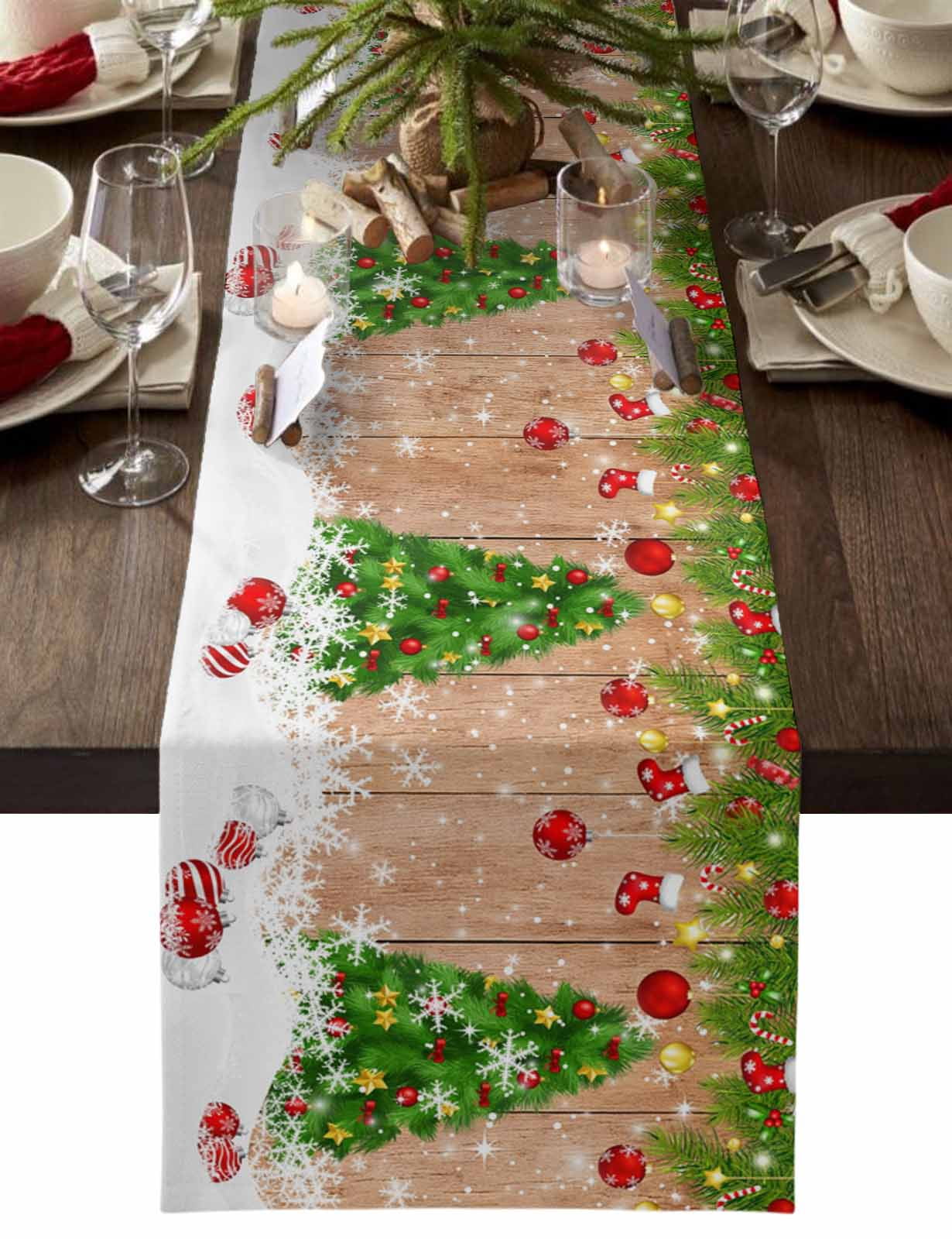 Christmas Table Runner Christmas Tree Table Runners Xmas Balls Candy ...