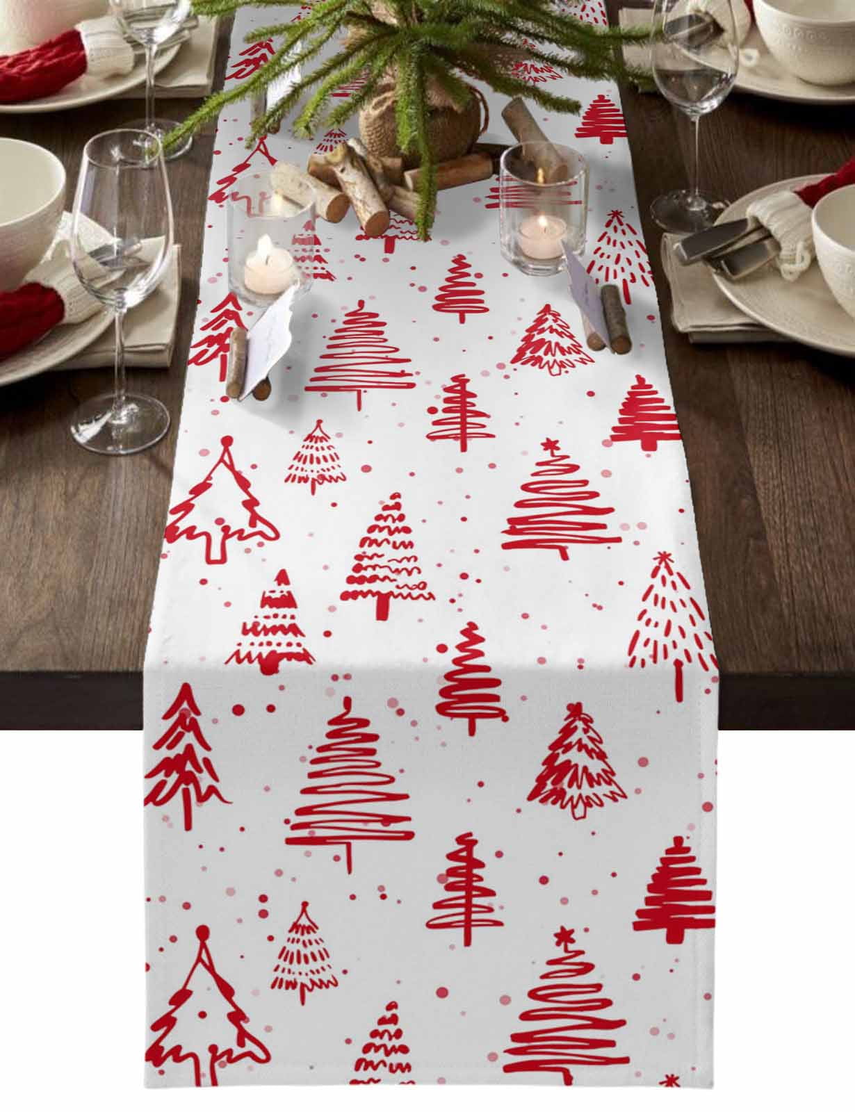 Christmas Table Runner Christmas Trees Table Runners Snow Winter Red ...