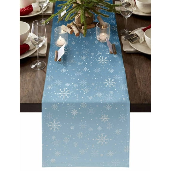 Christmas Table Runner Christmasing Snowflake Table Runners Winter Snowflake Ombre Blue Cotton ...