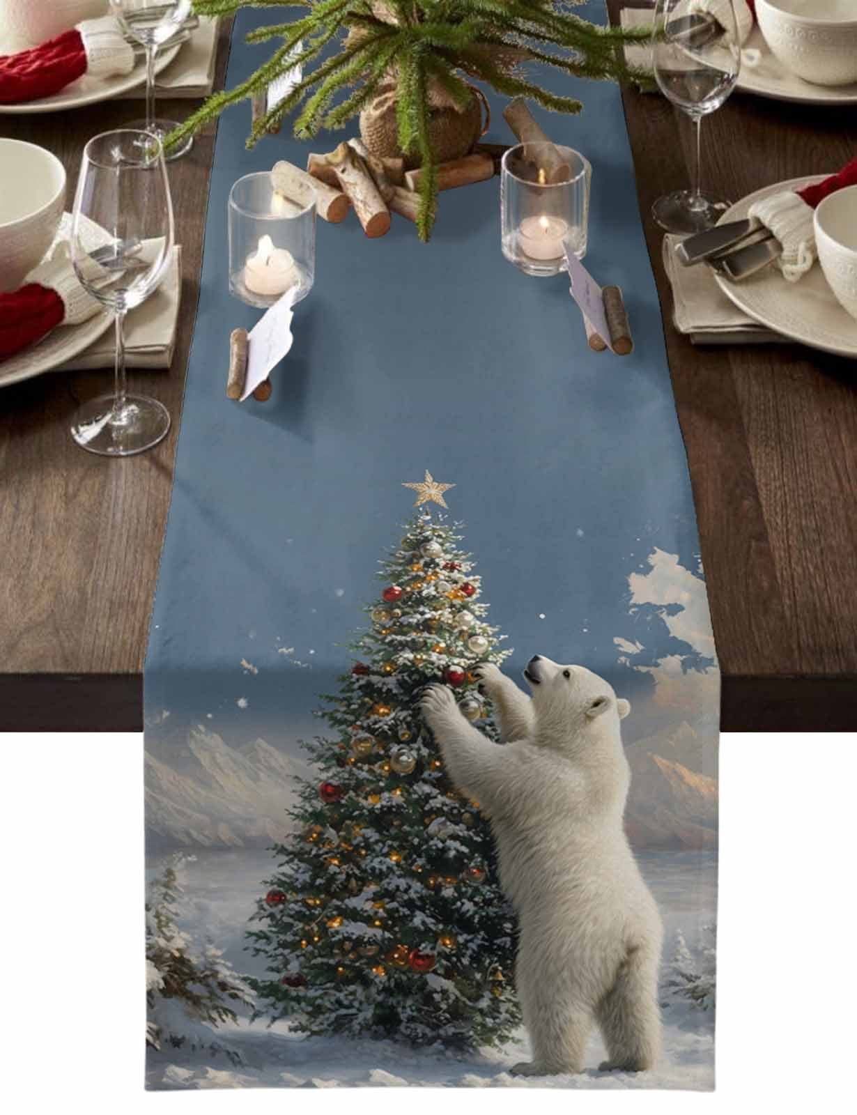 Christmas Table Runner Chritmas Tree Table Runners Polar Bear Cotton ...