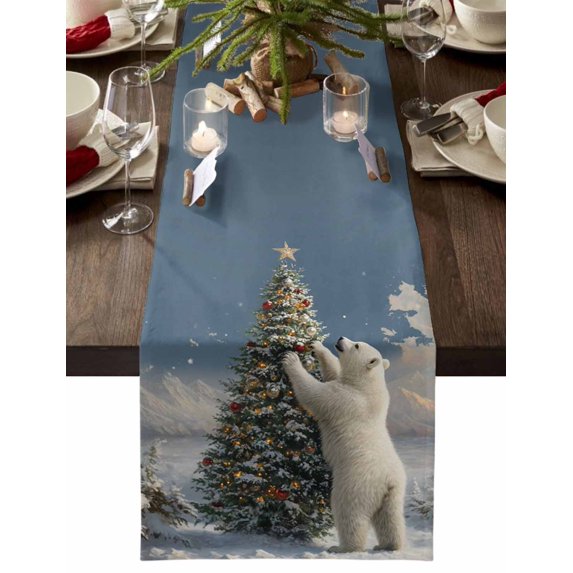 Christmas Table Runner Chritmas Tree Table Runners Polar Bear Cotton ...