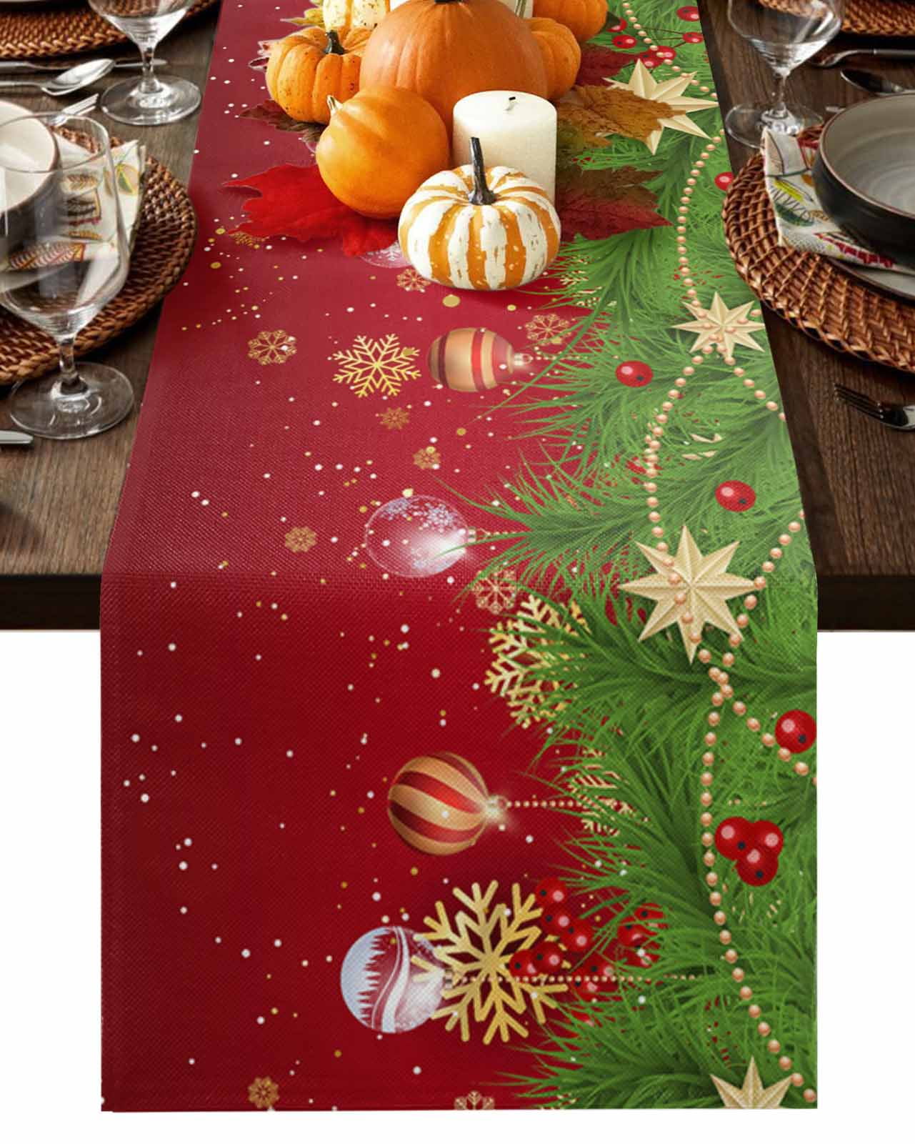 Christmas Table Runner-Cotton Linen- 36 Inch Holiday Dresser Scarves ...