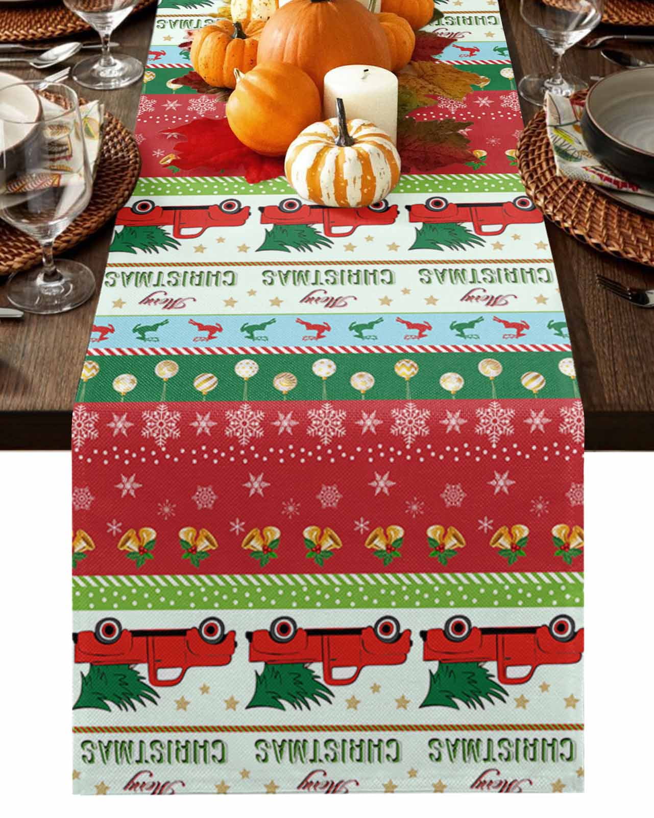 Christmas Table Runner-Cotton Linen- 72 Inch Holiday Dresser Scarves ...