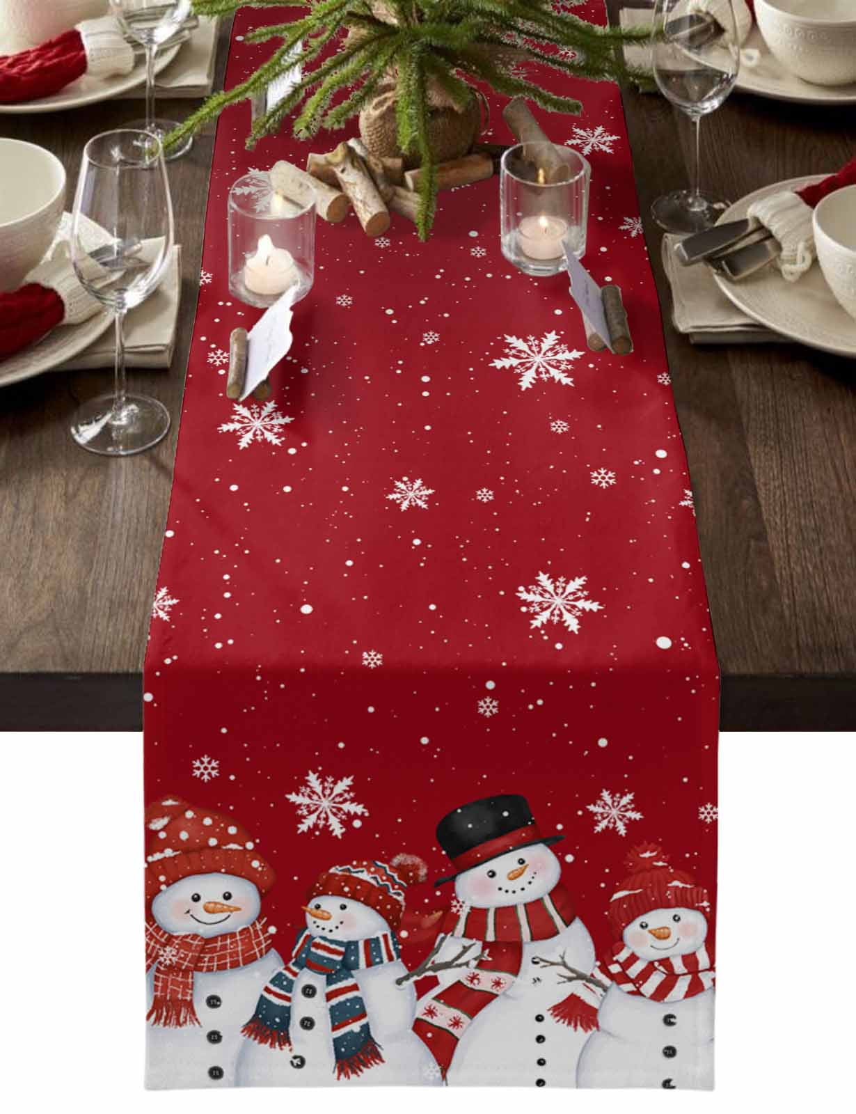 Christmas Table Runner Cute Christmas Snowman Table Runners Snowflake ...