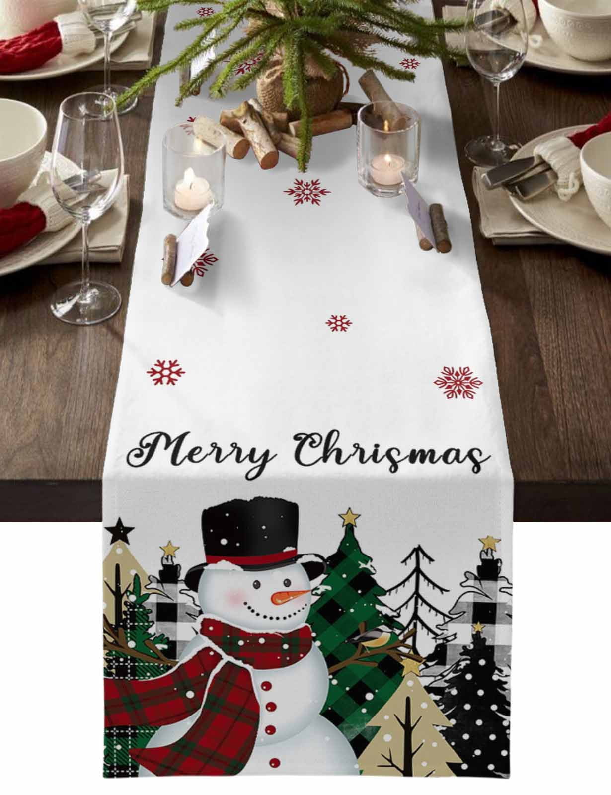 Christmas Table Runner Cute Snowman Snowflake Table Runners Buffalo ...
