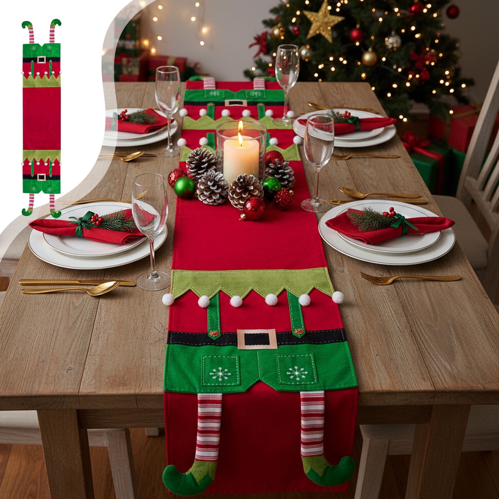 Christmas Table Runner Decorations 71'' Christmas Elfs Legs Table ...